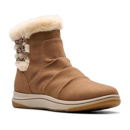 Clarks Womens Cloudsteppers Breeze Cozy Boots - Dark Sand Textile