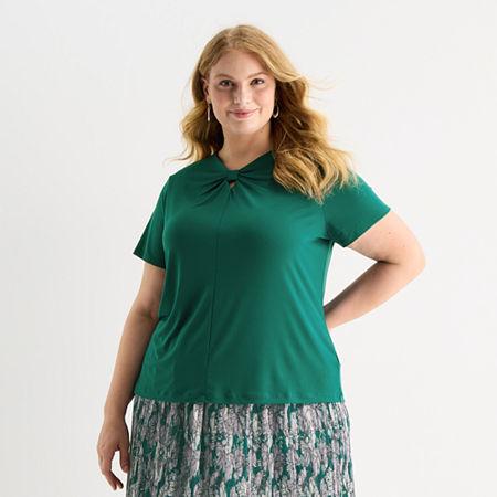 Liz Claiborne Womens Plus Keyhole Neck Short Sleeve Blouse  4x  Green