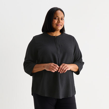 Click here for Liz Claiborne Womens Plus Crew Neck 3/4 Sleeve Blo... prices