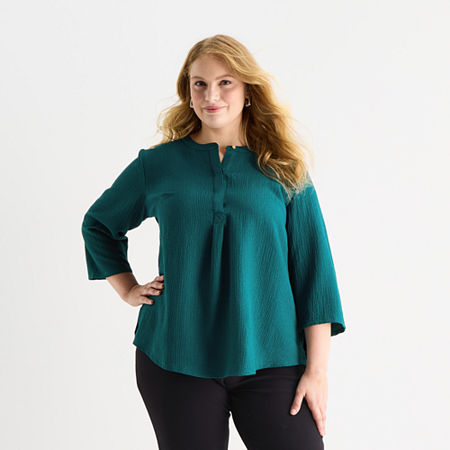 Click here for Liz Claiborne Womens Plus Crew Neck 3/4 Sleeve Blo... prices