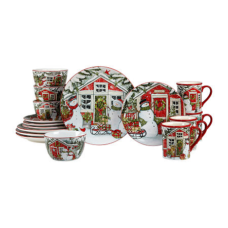 Click here for Snowmans Farmhouse 16 Piece Dinnerware Set - Red... prices