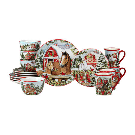 Click here for Homestead Christmas 16 Piece Dinnerware Set - Red... prices