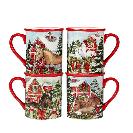 Homestead Christmas 4 Piece Mug Set - Red  White