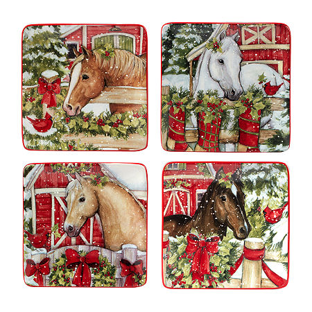 Click here for Homestead Christmas 4 Piece Canape Plate Set - Red... prices