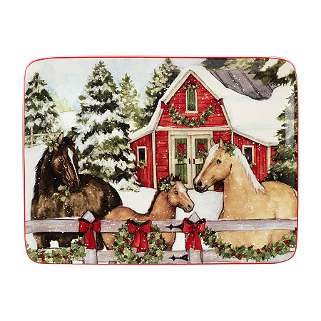 Homestead Christmas Rectangular Platter  16 x 12 - Red  White