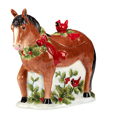 Homestead Christmas 3D Cookie Jar - Beige  Red