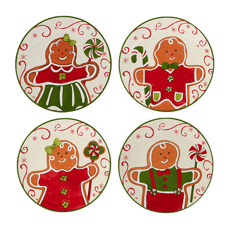Holiday Magic Gingerbread 4 Set Canape Plate Set - Red  White