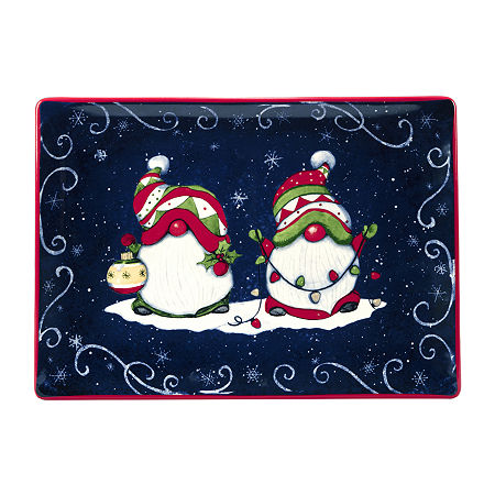 Holiday Magic Gnomes Rectangular Platter  14 x 10 - Blue  Red