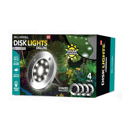 Bell + Howell 8 LED Super Bright Solar Powered Round Disk Light with Auto On/Off Lighting and Waterproof Rust-Free Stainless Tops - 4 Pack  One Size 