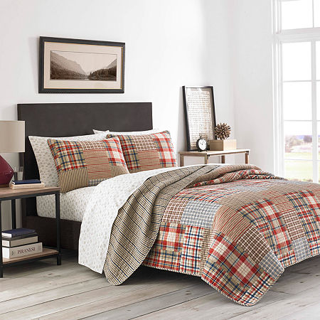 Eddie Bauer Hawthorne Reversible 3-Pc. Quilt Set  King - Pastel Brown
