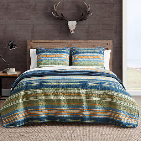 Closeout! Eddie Bauer Yakima Valley Stripe Reversible 3-Pc. Quilt Set  King - Persimmon