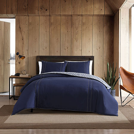 Eddie Bauer Kingston Cotton Reversible 3 Piece Comforter Set  King - Navy