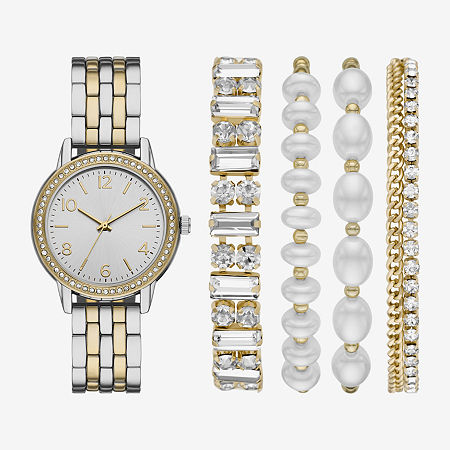 Click here for Womens Crystal Accent Two Tone 5-pc. Watch Boxed S... prices