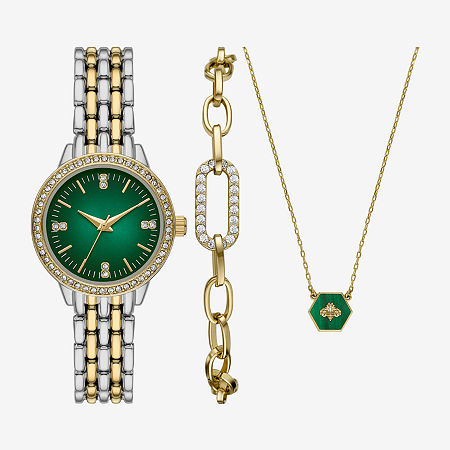 Click here for Womens Crystal Accent Two Tone 3-pc. Watch Boxed S... prices