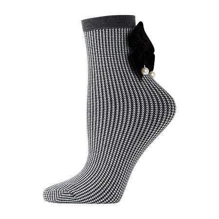 Click here for MeMoi Pearl Bow Houndstooth Womens 1 Pair Quarter... prices