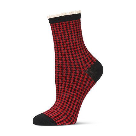 Click here for MeMoi Houndstooth Lace Cuff Womens 1 Pair Crew Soc... prices