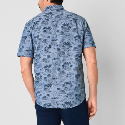 St. John's Bay Printed Chambray Mens Classic Fit Short Sleeve Button-Down Shirt, Color: Chambray ...