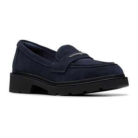 Clarks Womens Lauryl Step Round Toe Loafers - Navy Suede