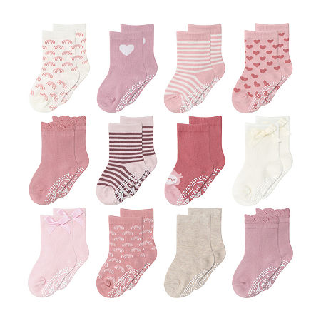 The Peanutshell Baby Girls 12pk Cotton Socks  Blush/Mauve