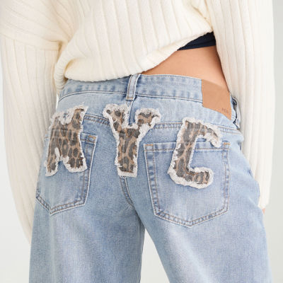 AEROPOSTALE Womens Juniors Mid Rise Baggy Fit Jean, Color: Light Denim ...