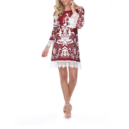 Click here for Womens White Mark Damask Lace Trimmed Shift Dress prices