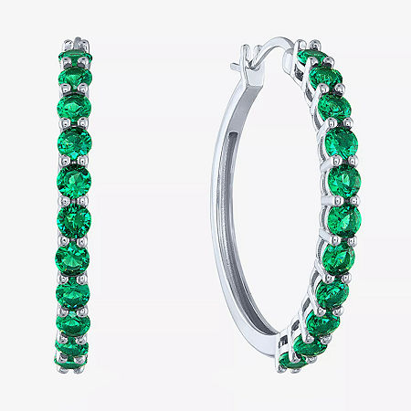 Click here for Lab Created Green Gemstone Sterling Silver 30mm Ho... prices