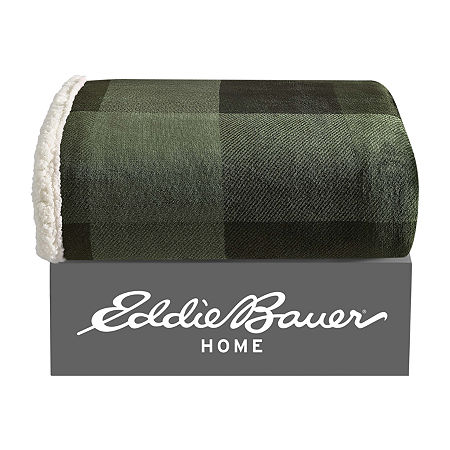 Eddie Bauer Pine Plaid Plush Fleece Reversible Throw