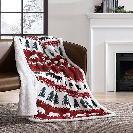 Eddie Bauer Grizzly Peak Red Sherpa Throw Blanket - 50x60