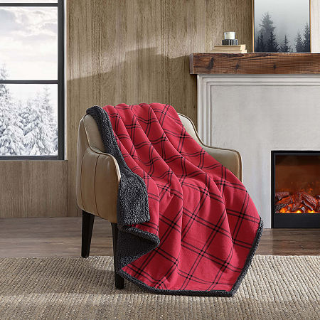 Eddie Bauer Kettle Falls Plaid Cotton Yarn Dye Flannel Reversible Throw  60  X 50 - Red