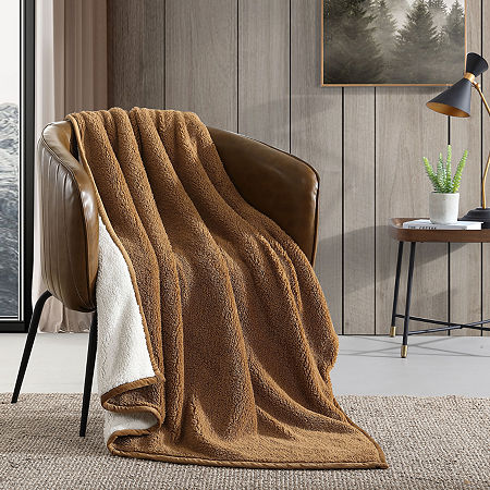 Eddie Bauer Bi Colored Sherpa Reversible Throw  60 X 50 - Fawn  Ivory