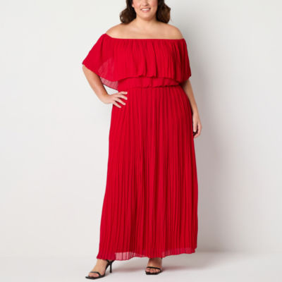Premier Amour Off The Shoulder Womens Maxi Dress Plus, Color: Deep Red ...