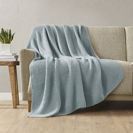 Ink+Ivy Bree Knit Throw  50 x 60 - Light Blue