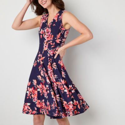Studio 1 Womens Sleeveless Floral Fit + Flare Dress, Color: Navy Coral ...