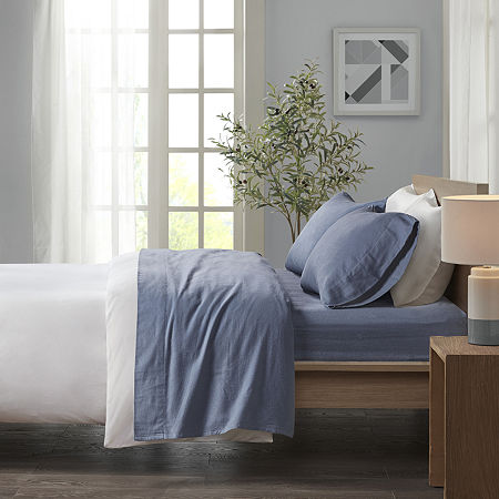 Madison Park Novelty Printed Cotton Flannel 4-Pc. Sheet Set  Queen - Blue Solid