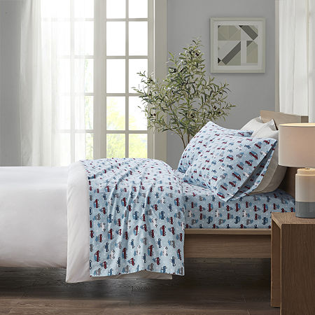 Madison Park Novelty Printed Cotton Flannel 4-Pc. Sheet Set  King - Blue Cars