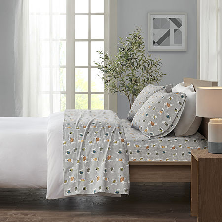 Madison Park Novelty Printed Cotton Flannel 4-Pc. Sheet Set  Queen - Grey Dogs