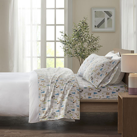 Madison Park Novelty Printed Cotton Flannel 3-Pc. Sheet Set  Twin Xl - Multi Forest Animals