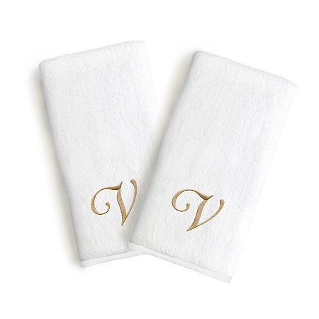 Linum Home Linum Font Monogrammed Luxury 100 Turkish Cotton Novelty 2-Piece Hand Towels  16 x 30 - Gold - V