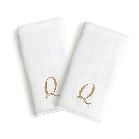 Linum Home Linum Font Monogrammed Luxury 100 Turkish Cotton Novelty 2-Piece Hand Towels  16 x 30 - Gold - Q