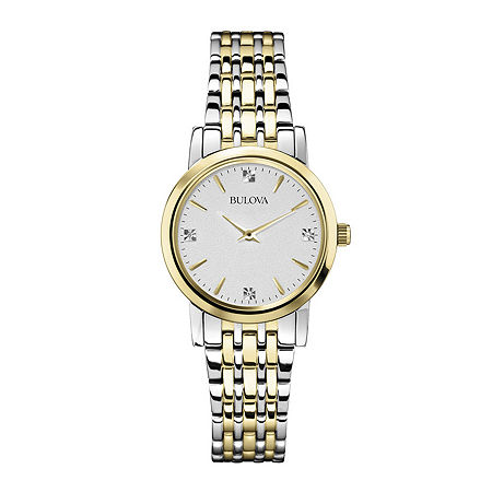 Bulova Womens Diamond Accent Two-Tone Stainless Steel Bracelet Watch 30mm 98P115