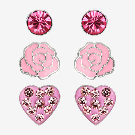 Click here for Girls Pink Crystal Sterling Silver Flower Heart Ro... prices