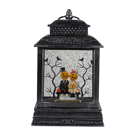 11.5Lighted Black Halloween Snow Globe Lantern with Pumpkin Couple  One Size  Black