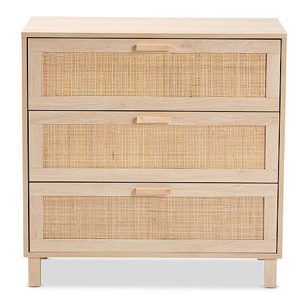 Baxton Studio Sebille Light Brown Wood 3-Drawer Storage Chest