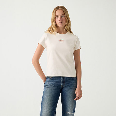 Levis Womens Perfect Graphic Logo Cotton T-shirt - Batwing Horshoe Egret