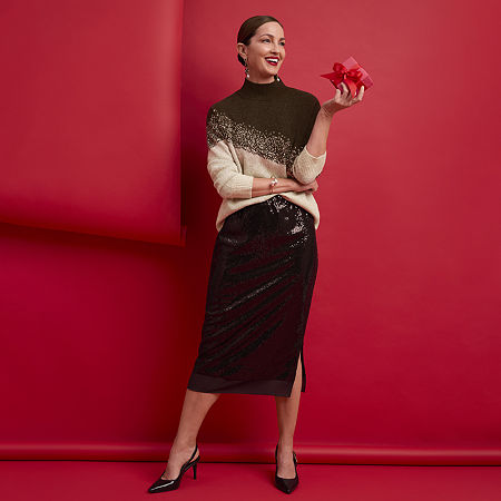 Liz Claiborne Womens Mock Neck Long Sleeve Pullover Sweater  Large  Brown