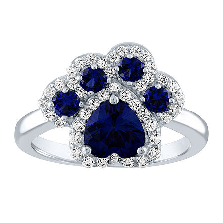 Click here for Paw Print Womens Lab Created Blue Sapphire Sterlin... prices