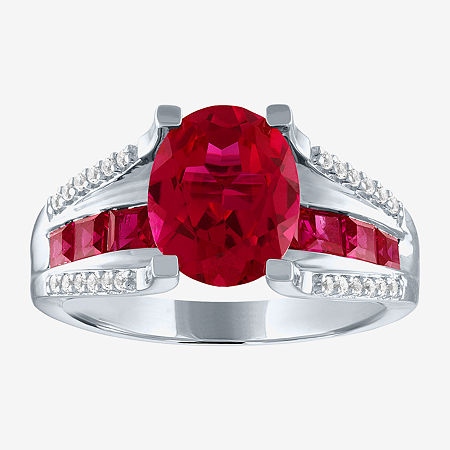 Click here for Womens Lab Created Red Ruby Sterling Silver Halo C... prices
