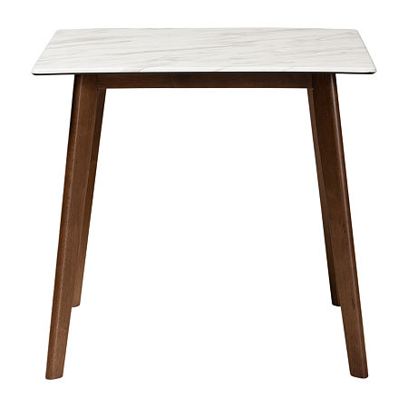 Baxton Studio Kaylee Mid-Century Modern Transitional 31.5 Finished Wood Dining Table with Faux Marble Tabletop - Marble  Walnut Brown