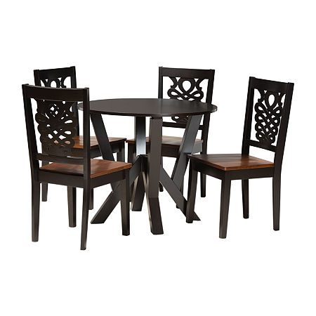 Baxton Studio Valda 2-Tone Dark/Walnut Brown Wood 5pc. Dining Set