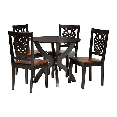 Baxton Studio Wanda 2-Tone Dark/Walnut Brown Wood 5pc. Dining Set